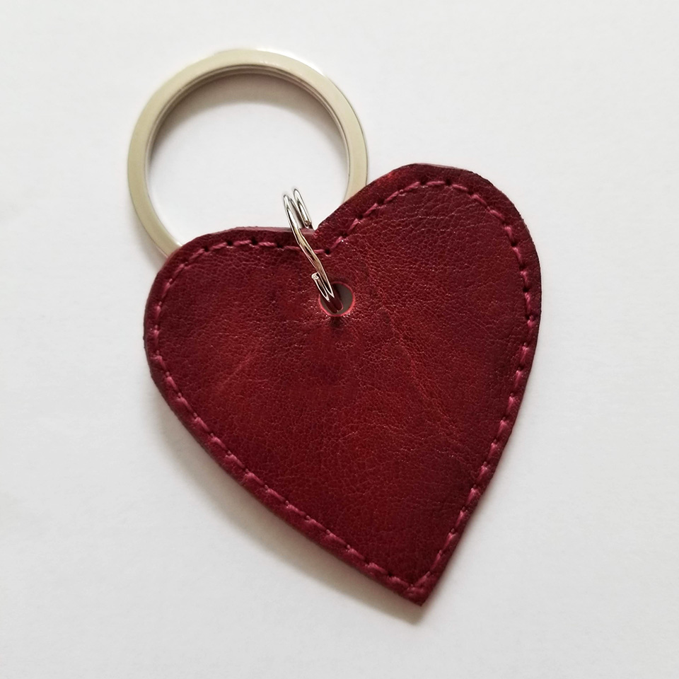 Red Heart Genuine Leather Key Ring
