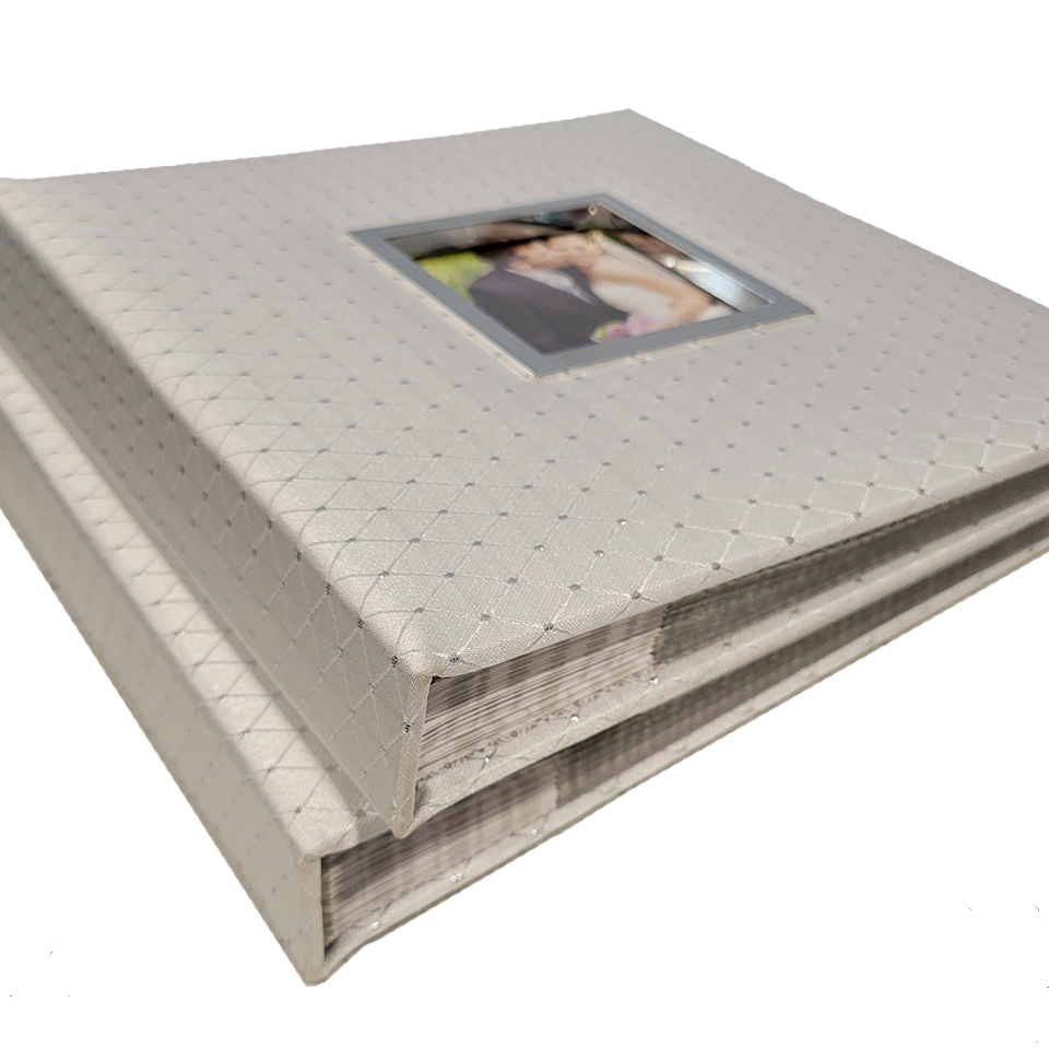 Diamond Patterned Fabric 4x6 Wedding Album with Silver Cover Frame